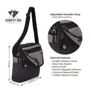 SCRUFFY DOG Canvas Messenger Bag with Adjustable Strap - Crossbody Satchel for Men and Women - Small - 11 inch, Black