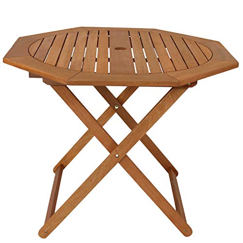 Sunnydaze Meranti Wood Octagon Outdoor Folding Patio Table - Teak Oil Finish