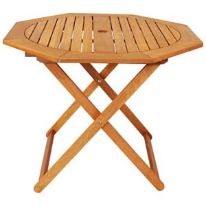 sunnydaze meranti wood octagon outdoor folding patio table - teak oil finish