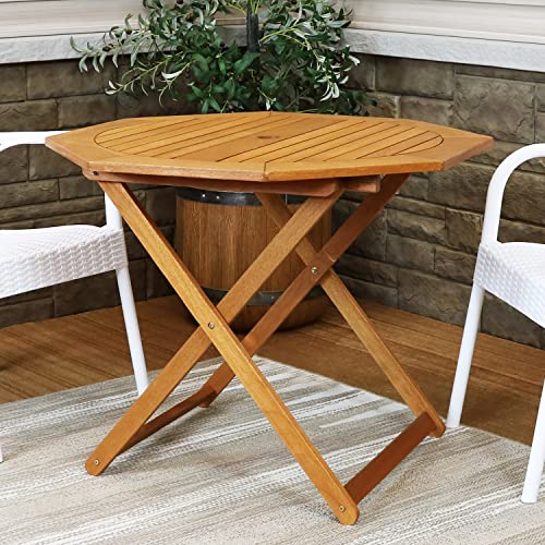 Sunnydaze Meranti Wood Octagon Outdoor Folding Patio Table - Teak Oil Finish