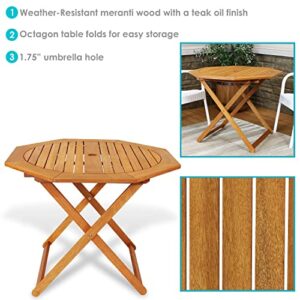 Sunnydaze Meranti Wood Octagon Outdoor Folding Patio Table - Teak Oil Finish