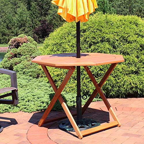 Sunnydaze Meranti Wood Octagon Outdoor Folding Patio Table - Teak Oil Finish