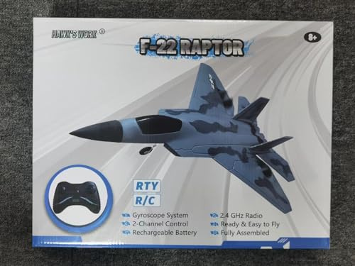 HAWK'S WORK 2 CH RC Airplane, F-22 Plane Ready to Fly, 2.4GHz Remote Control, Easy to Fly RC Glider for Kids & Beginners