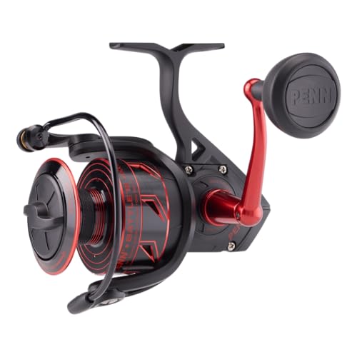 PENN Battle III Spinning Inshore Fishing Reel, HT-100 Front Drag, max of 15lb | 6.8kg, Made with Sturdy All-Aluminum Composition for Durability, 4000, Black and Red