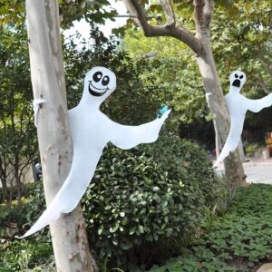 joyin 2 pack 53" halloween bendable tree wrap ghost for halloween decoration outdoor, lawn decor, tree, pilar decorations, ghost party supplies