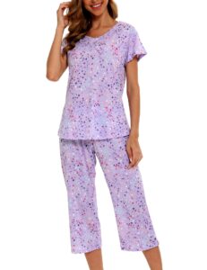 enjoynight women's pajama sets cotton sleepwear tops with capri pants summer pjs (pu, x-large)