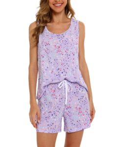 enjoynight womens pajamas set cute sleeveless print tank and shorts pj set summer sleepwear (large,pu) purple