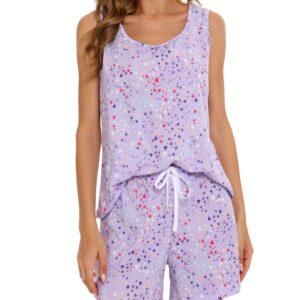 ENJOYNIGHT Womens Pajamas Set Cute Sleeveless Print Tank and Shorts Pj Set Summer Sleepwear (Large,PU) Purple