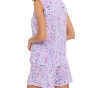 ENJOYNIGHT Womens Pajamas Set Cute Sleeveless Print Tank and Shorts Pj Set Summer Sleepwear (Large,PU) Purple