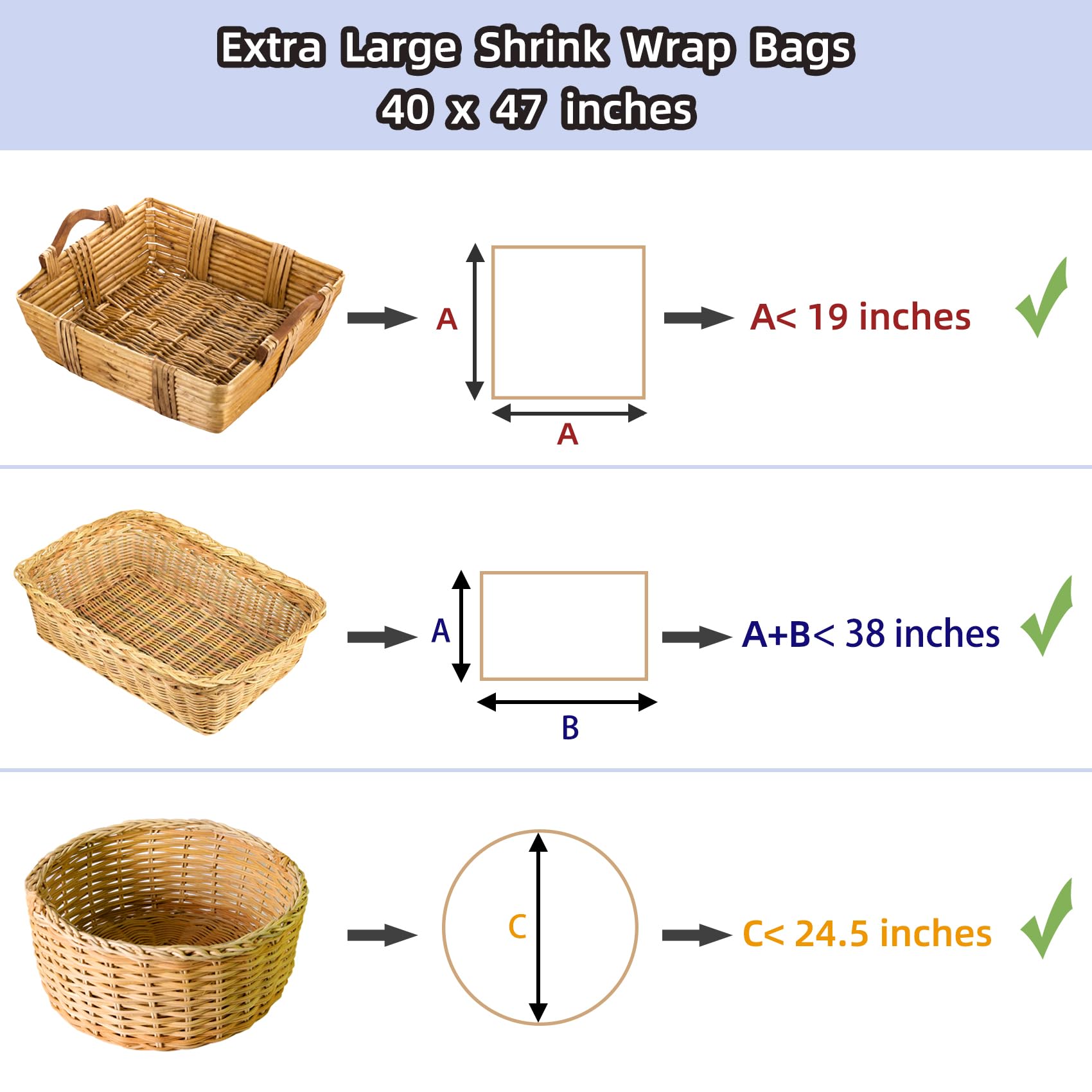 LazyMe Extra Large Jumbo Shrink Wrap Bags Cellophane Bags for Gift Baskets - 40x47 Inch Easter Basket Bags (10 pcs, XXXL)