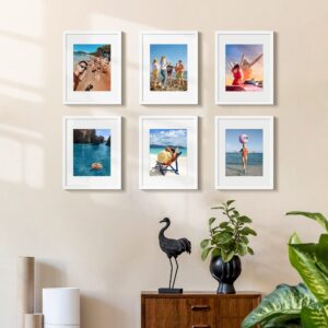 upsimples 11x14 Picture Frame Set of 3, Made of High Definition Glass for 8x10 with Mat or 11x14 Without Mat, Wall and Tabletop Display Photo Frames, White