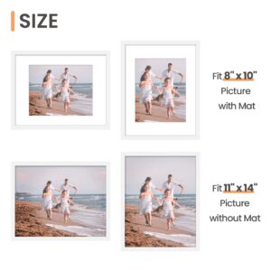 upsimples 11x14 Picture Frame Set of 3, Made of High Definition Glass for 8x10 with Mat or 11x14 Without Mat, Wall and Tabletop Display Photo Frames, White