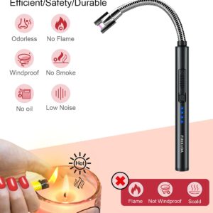 Candle Lighter Electric Arc Lighter with USB Rechargeable Battery Plasma Flameless & Windproof Lighters Double Safety Switch (Obsidian Black)