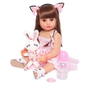 mnmj lifelike reborn baby dolls - 22-inch soft body realistic newborn baby dolls silicone full body real life baby dolls with feeding kit toys accessories for ages 3+ year old girls or collection