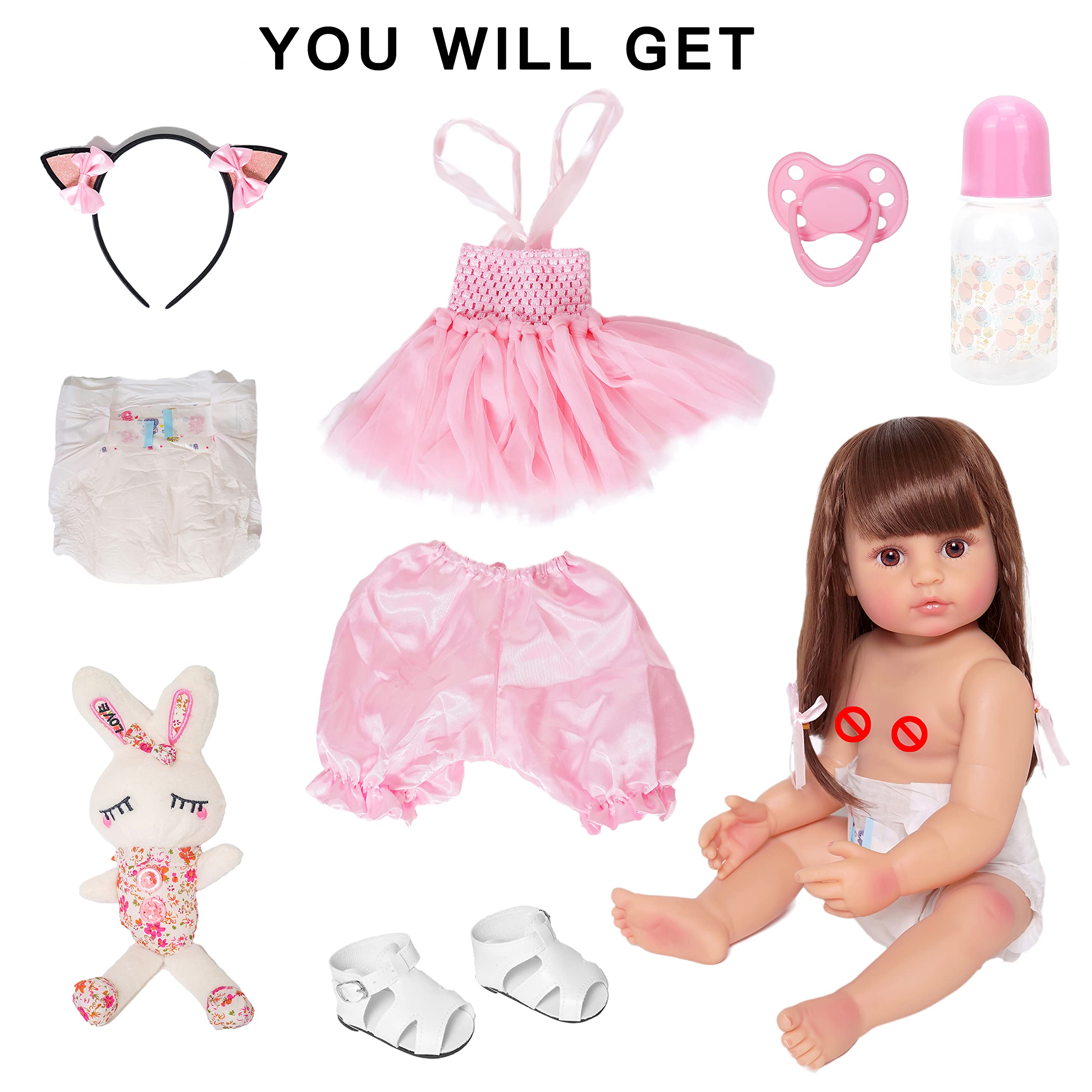 MNMJ Lifelike Reborn Baby Dolls - 22-inch Soft Body Realistic Newborn Baby Dolls Silicone Full Body Real Life Baby Dolls with Feeding Kit Toys Accessories for Ages 3+ Year Old Girls or Collection