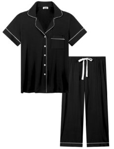 joyaria womens bamboo viscose pajamas set cooling/cool pjs set night sweats sleepwear jersey knit(black, xl)