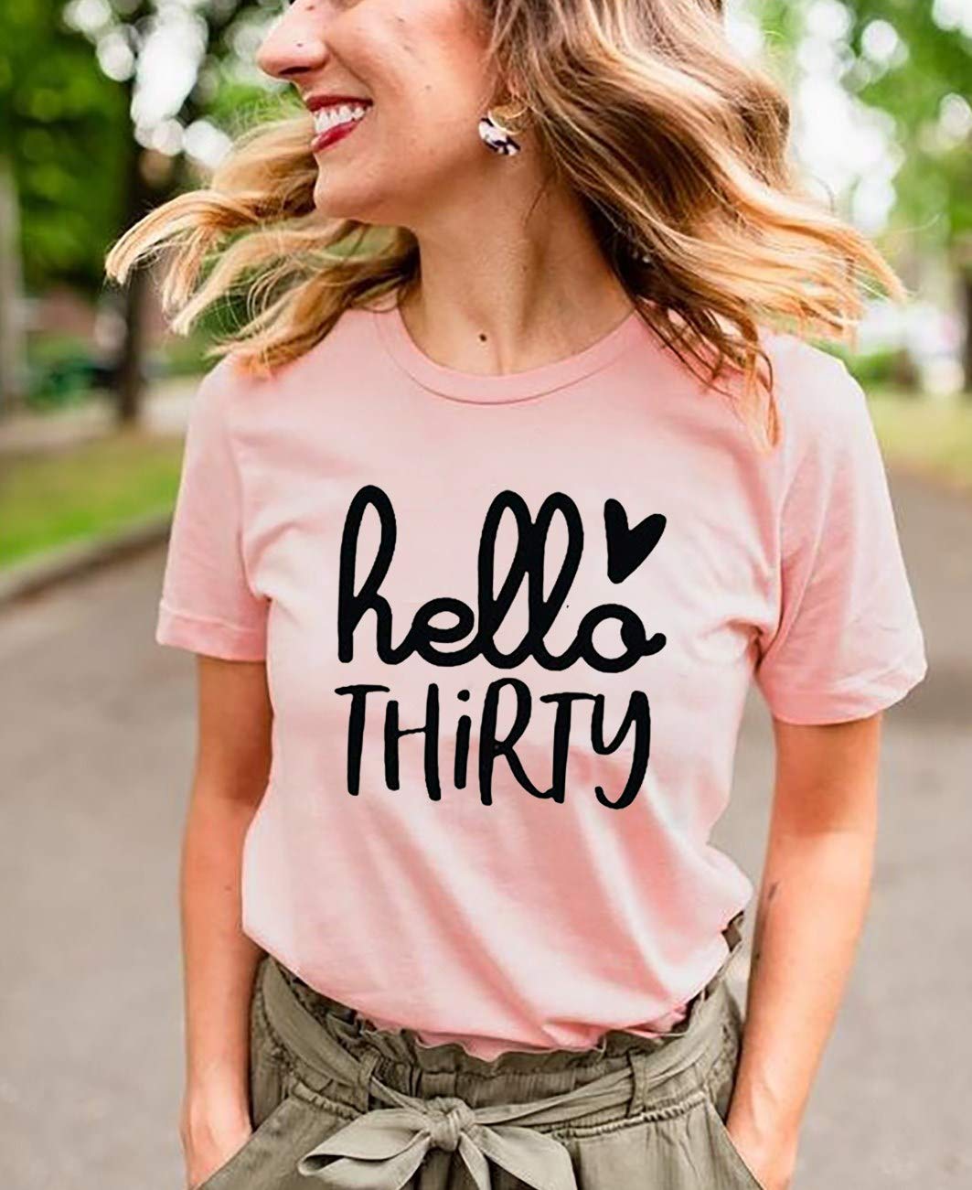 Hello Thirty Shirt Women 30th Birthday T Shirt Thirty Years Old Gift Love Heart Graphic Short Sleeve Tee Tops Pink