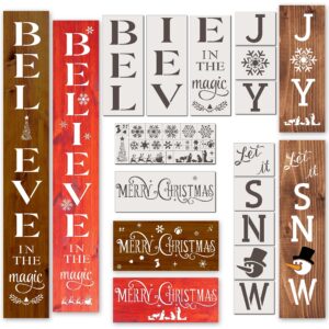 christmas stencils for painting on wood reusable, 36 pcs, large christmas stencils kit: believe, let it snow, joy, merry christmas, plus 14 snowflakes in more sizes & 10 shapes for unique winter signs