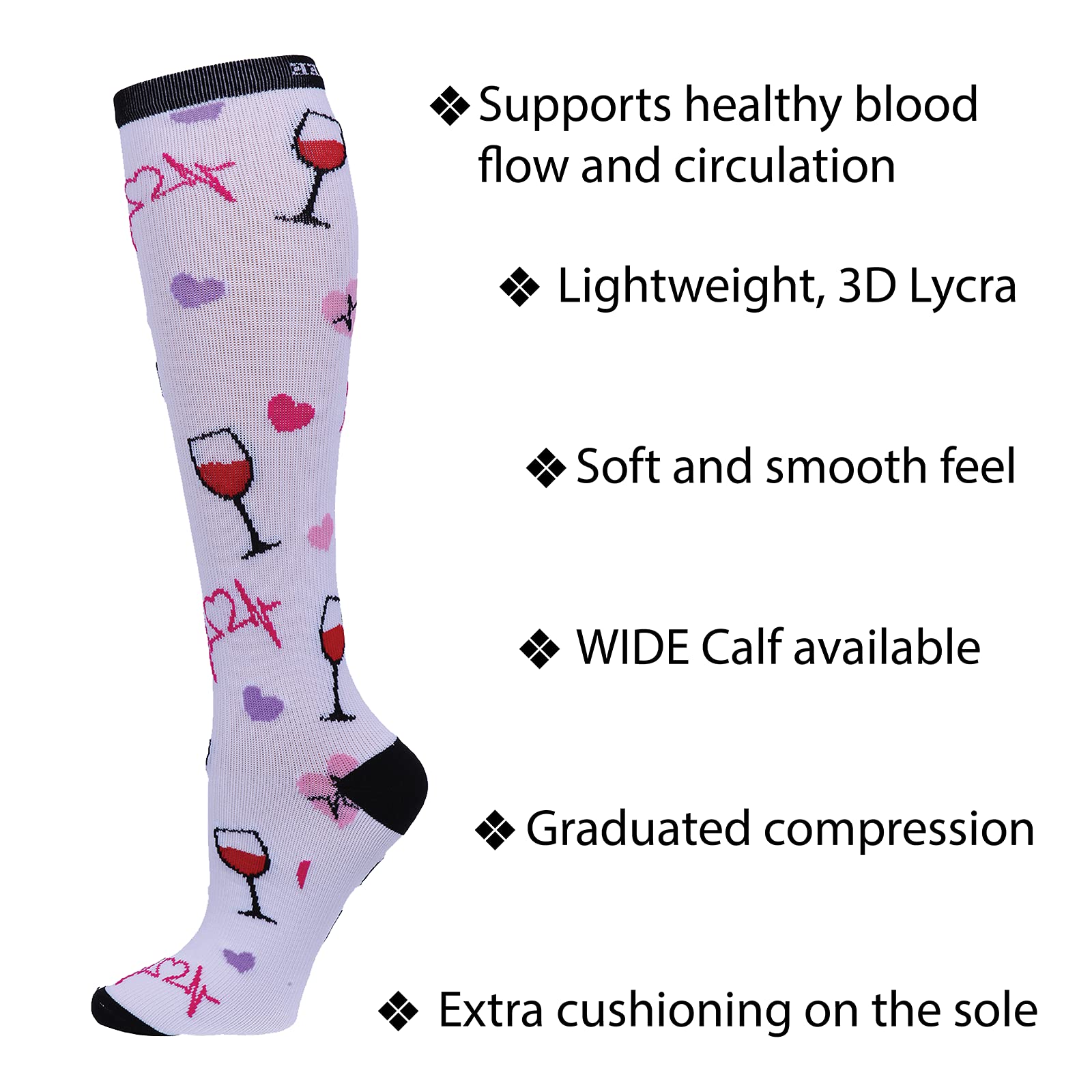 Cherokee Gift For Her Printsupport Women 12 mmHg Support Socks, One Size, Hello Kitty Love