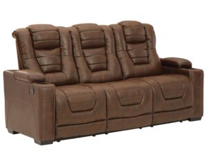 signature design by ashley owner's box faux leather power reclining sofa with adjustable headrest, brown