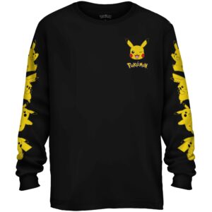 pokemon pikachu little boys long sleeve t shirt, 7, black