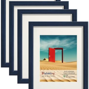 VIOLABBEY 11x14 Picture Frames Set of 4, Fits 8x10 Photo Frame with Ivory Mat or 11x14 Without Mat, Wall or Tabletop Display, Semi Tempered Glass, Blue