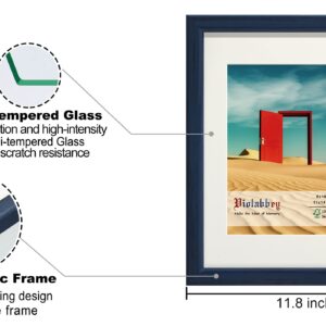 VIOLABBEY 11x14 Picture Frames Set of 4, Fits 8x10 Photo Frame with Ivory Mat or 11x14 Without Mat, Wall or Tabletop Display, Semi Tempered Glass, Blue