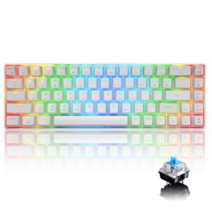 lexonelec mk 68 60% mechanical gaming keyboard,type-c wired computer keyboard,18 chroma rgb backlit keyboard blue switches,68 keys anti-ghosting for laptop pc gamer(white rgb)