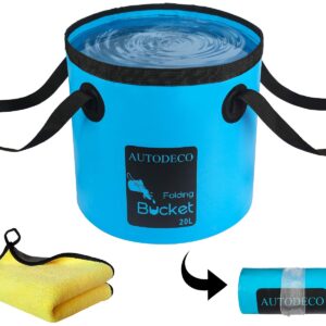 AUTODECO Collapsible Bucket 5 Gallon Container Folding Water Bucket Portable Wash Basin for Camping Fishing Travelling Outdoor Gardening Car Washing Blue 1Pcs 20L