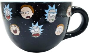 silver buffalo rick and morty heads line up ceramic soup mug, 24-ounce