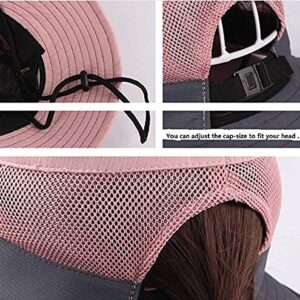 Womens Beach Sun Hat Mesh High Ponytail Hole Wide Brim UV Protection Bucket Hat Outdoor Fishing Cap Summer 22.5" (as1, Alpha, m, Pink)