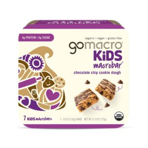 gomacro kids macrobar organic vegan snack bars - chocolate chip cookie dough (0.90 ounce bars, 7 count)