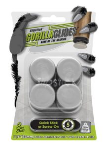 gorillaglides cb323 1-1/4 inch furniture sliders/chair glide floor protectors (set of 8 glides) self-adhesive screw on glides for sliding on carpet and hard surface flooring, round