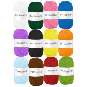 tyh supplies 12 acrylic yarn pack | 1320 yard soft yarn medium weight | beginner assorted yarn set | 12 unique colors 110 yard each skein | multipack for amigurumi and crafts