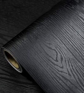 black wood wallpaper - peel and stick wallpaper wood – black wood self-adhesive & removable wallpaper for countertop furniture kitchen wall, realistic wood sensation, easy to clean, 17.7” ×393” vinyl