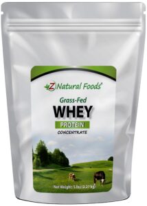 z natural foods grass-fed whey protein powder from new zealand, unflavoured and undenatured protein powder enriched with vital proteins, 100% pure, gluten-free, non-gmo, kosher, 5 lbs