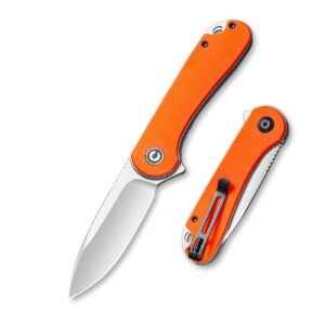 civivi elementum folding pocket knife, 2.96" d2 satin blade,g-10 handles, liner lock, deep carry pocket clip c907r (orange)