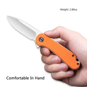 CIVIVI Elementum Folding Pocket Knife, 2.96" D2 Satin Blade,G-10 Handles, Liner Lock, Deep Carry Pocket Clip C907R (Orange)