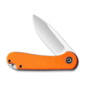 CIVIVI Elementum Folding Pocket Knife, 2.96" D2 Satin Blade,G-10 Handles, Liner Lock, Deep Carry Pocket Clip C907R (Orange)