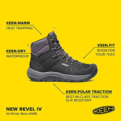 KEEN Men's Revel 4 Mid Height Polar Insulated Waterproof Snow Boots, Black/Magnet, 10