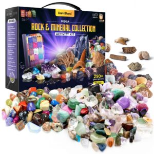 rock collection for kids. includes 250+ bulk rocks, gemstones & crystals + genuine fossils and minerals - 2 lbs. - geology science stem toys, gifts for boys & girls ages 6+. earth science activity