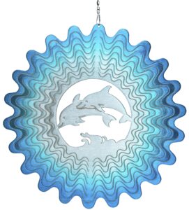 dolphin wind spinners for yard and garden, metal dolphin ornaments for garden décor, outdoor wind spinner, dolphin gifts, outdoor garden decoration, 12 inch dolphin wall décor by iseo