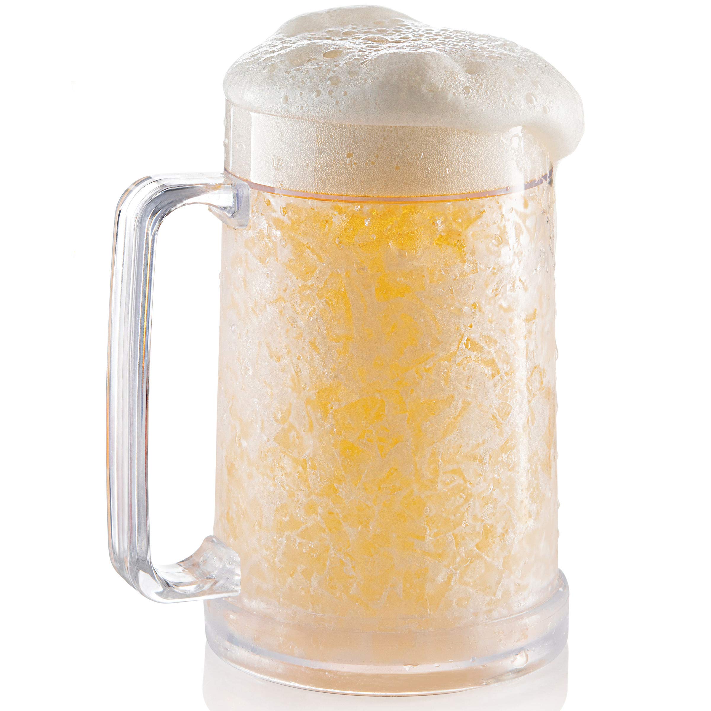 luxail Freezer Beer Mug, Double Wall, Insulated Gel Plastic Pint Freezable Glass, 16 oz, Clear 1 pack, Chiller Frosty Cup, Frozen Ice Mug, Freezer Cup.