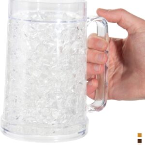 luxail Freezer Beer Mug, Double Wall, Insulated Gel Plastic Pint Freezable Glass, 16 oz, Clear 1 pack, Chiller Frosty Cup, Frozen Ice Mug, Freezer Cup.