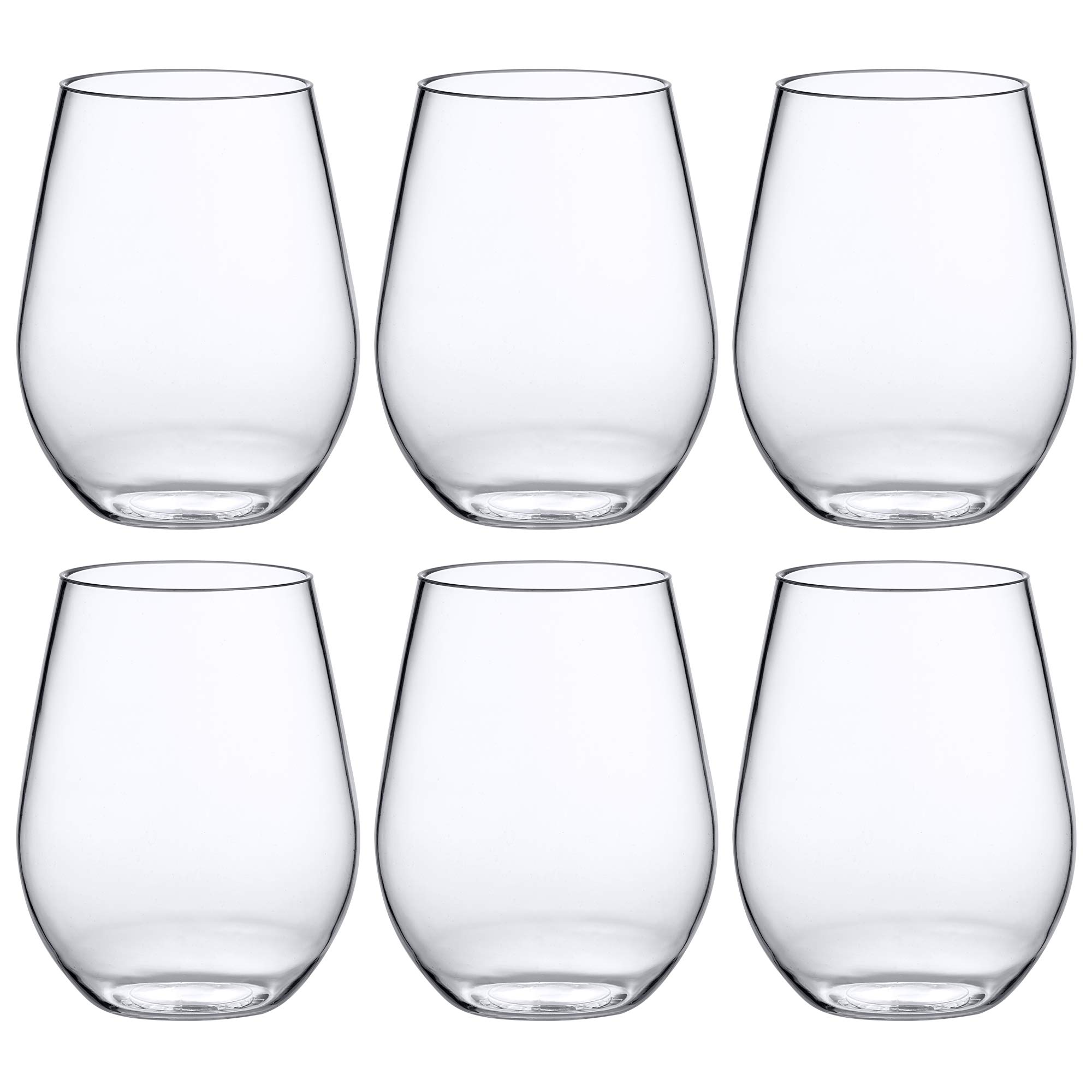 Amazing Abby - Cynthia - 20-Ounce Unbreakable Tritan Wine Glasses (Set of 6), Plastic Stemless Wine Tumblers, Reusable, BPA-Free, Dishwasher-Safe, Perfect for Poolside, Outdoors, Camping, and More