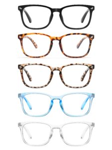 ccvoo 5 pack reading glasses blue light blocking, filter uv ray/glare computer readers fashion nerd eyeglasses women/men (*c1 mix, 1.5)