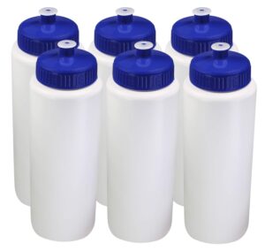 pinnacle mercantile sports squeeze plastic water bottles push/pull cap wide mouth 32 ounce set 6 blue cap