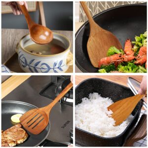 Wooden Spatula,Slotted Turner,Soup Ladle,Long Handle Utensils Set,Handmade for Kitchen Cookware (Wooden Utensil 4 Sets)