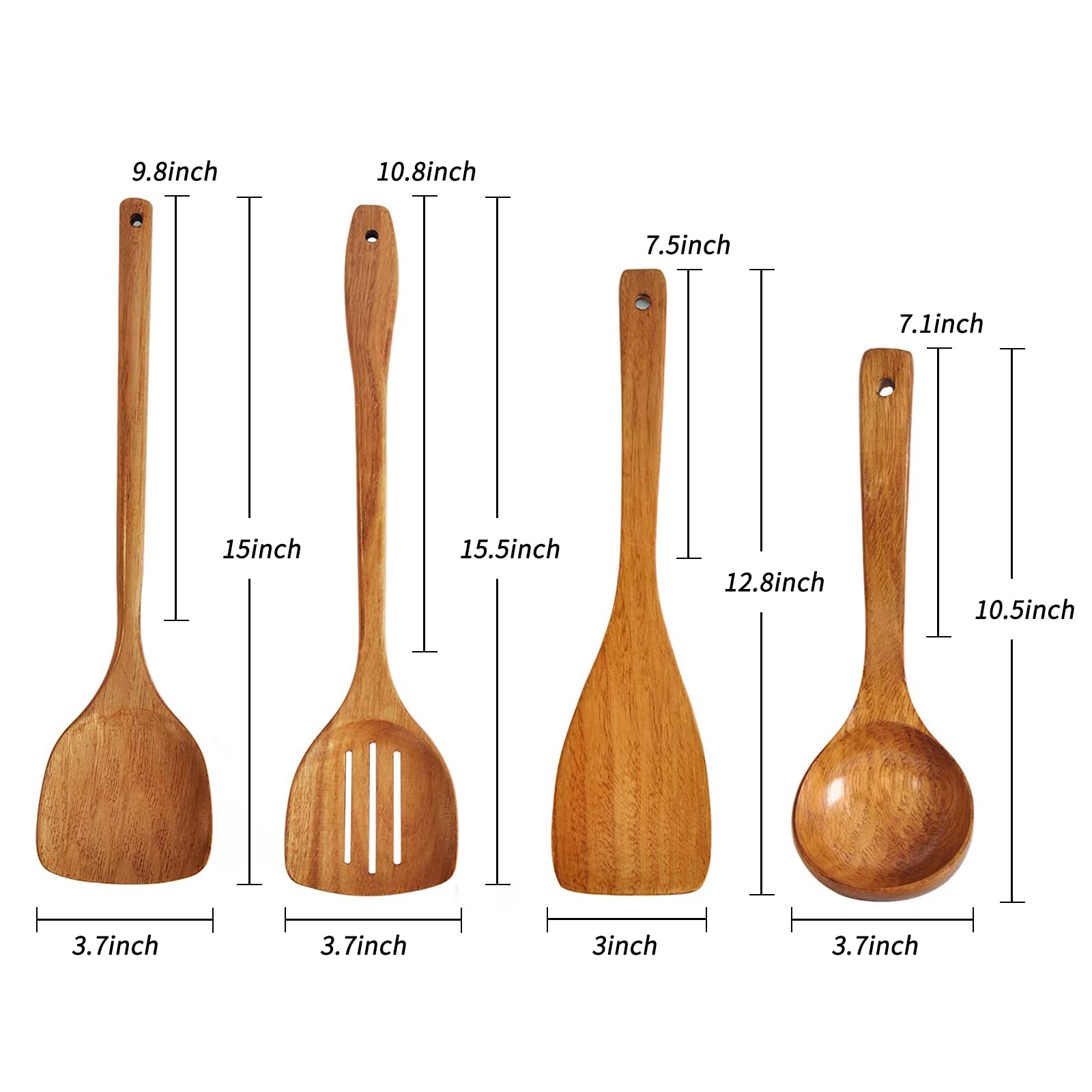 Wooden Spatula,Slotted Turner,Soup Ladle,Long Handle Utensils Set,Handmade for Kitchen Cookware (Wooden Utensil 4 Sets)