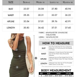 BTFBM Women 2024 Summer Sleeveless Tank Dresses Crew Neck Slim Fit Short Casual Ruched Bodycon Party Club Mini Dress(Dark Green 2, Medium)